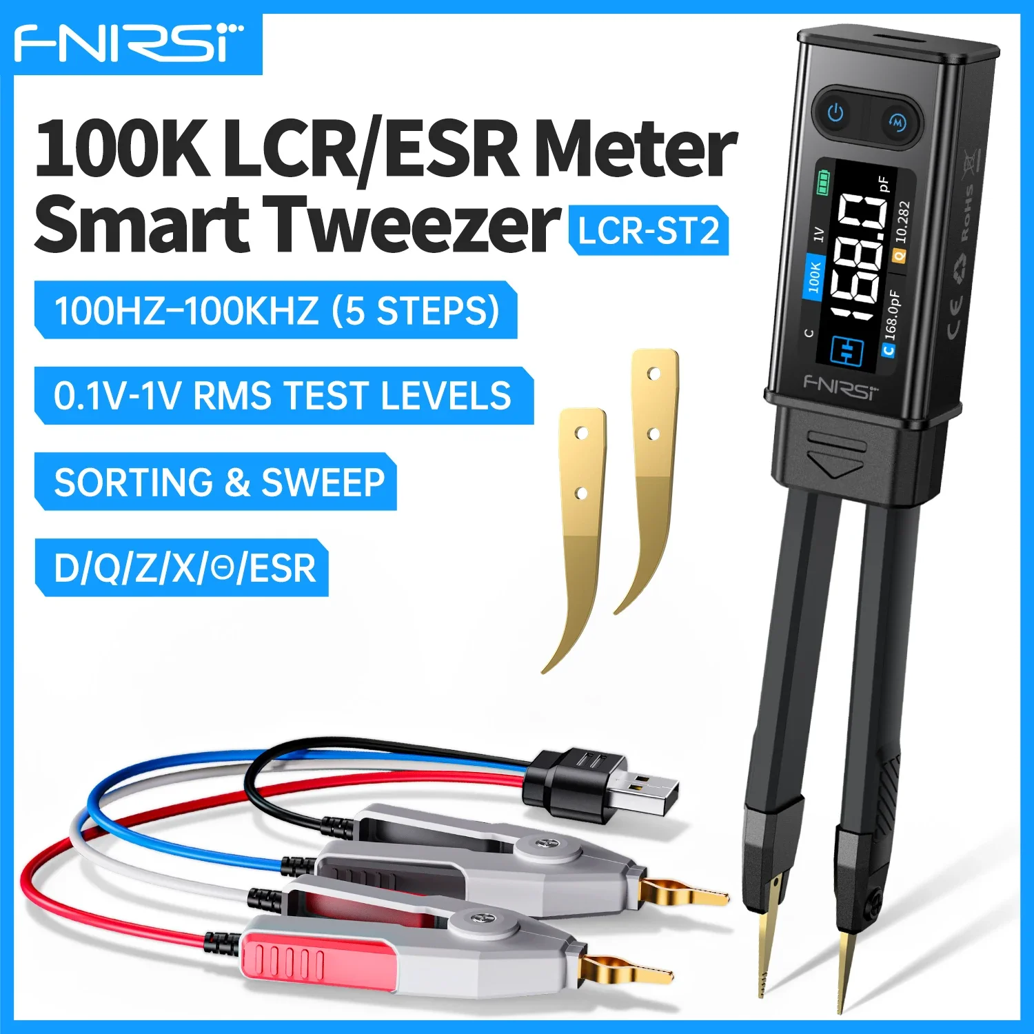 FNIRSI LCR-ST2 2-in-1 Digital Tweezer Bridge LCR ESR Meter SMD Test ...