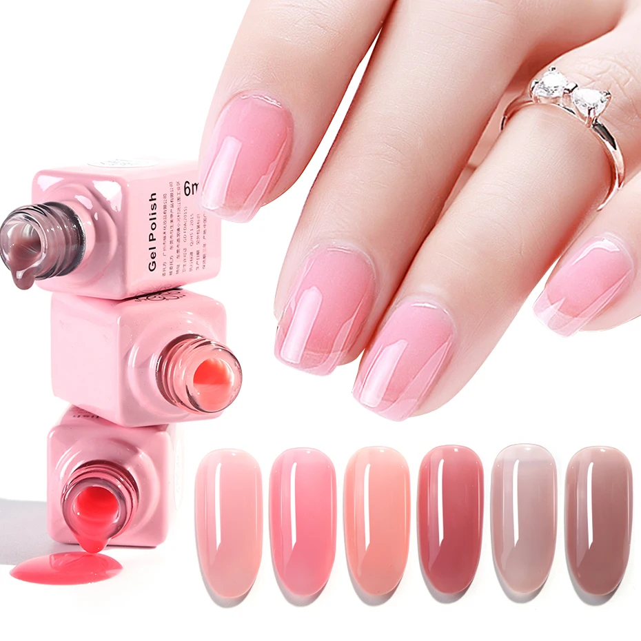 Translucent Gel Nail Polish Nude Pink Red Transparent Semi Permanent Uv ...