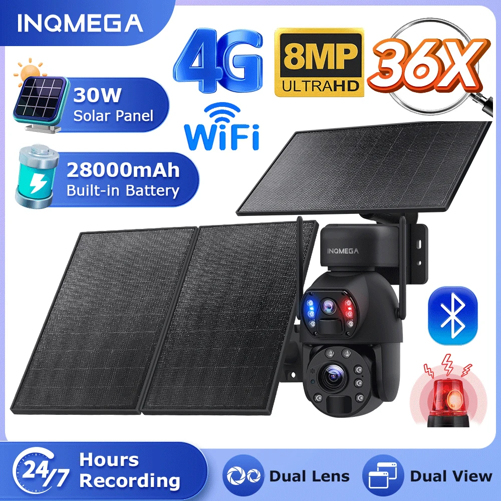 INQMEGA 8MP Solar Powered Camera 4G / WIFI 36X Zoom 30W Solar Outdoor ...