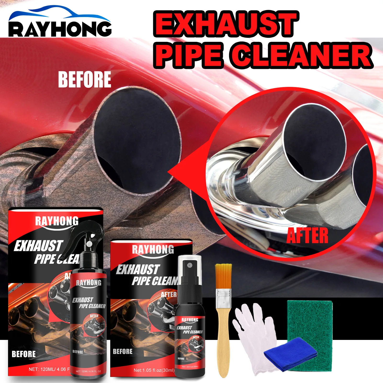 Rayhong 30/120ml Car Motorcycle Exhaust Piperust Remover Exhaust Pipe ...