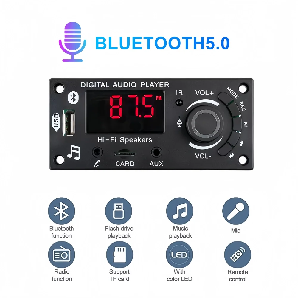 50W-DIY-wzmacniacz-Bluetooth-5-0-p-yta-dekodera-12V-mikrofon-FM-Radio ...