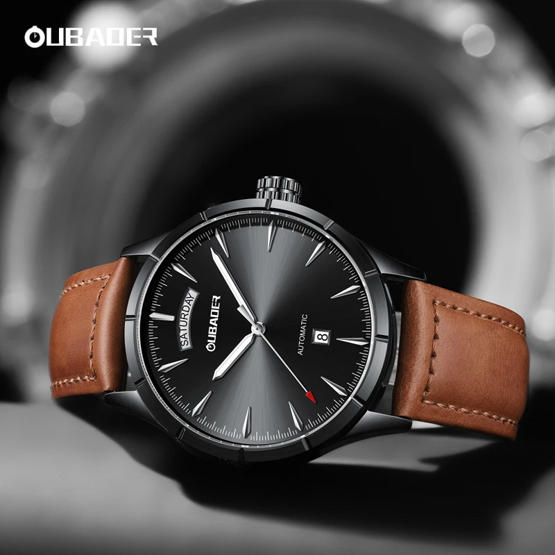 OUBAOER Military Automatic Men’s Watches Leather Day Date Mechanical ...