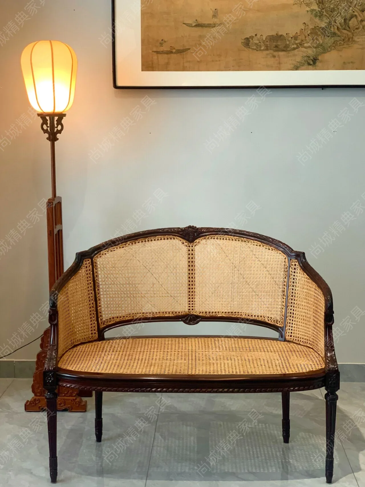 X188 массив дерева натуральный ротанг двойной диван балкон гостиная ...