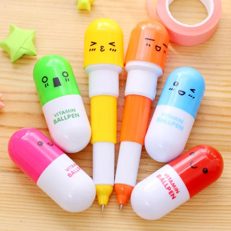 12-Pcs-Creative-Vitamin-Smile-Pill-Design-Stretch-Ballpoint-Pen-School ...