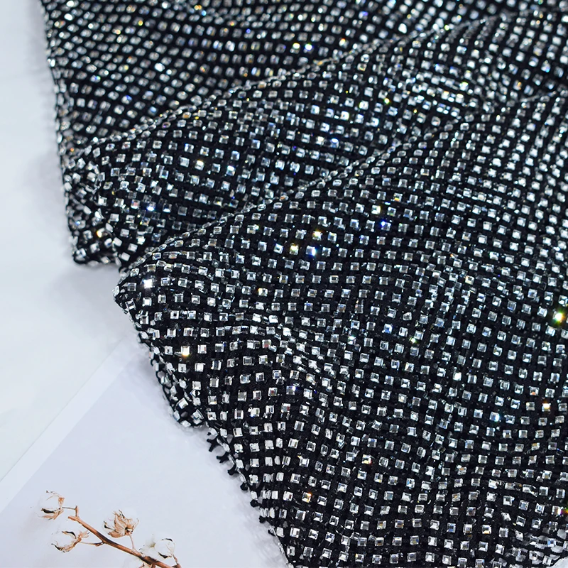 Shiny Square 4*4mm Glass Rhinestone Mesh Fabric Glass Crystal Trim ...