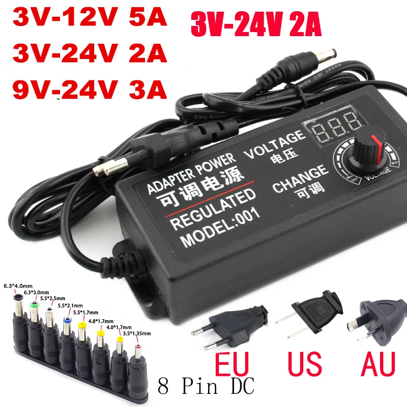 Adjustable Ac To Dc Power Supply 3v 5v 6v 9v 12v 15v 18v 24v 3a 5a 72w ...