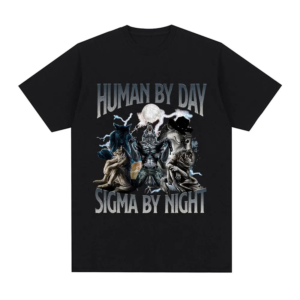 Human-By-Day-Sigma-By-Night-Funny-Wolf-Graphic-T-Shirt-Men-Women-Casual ...