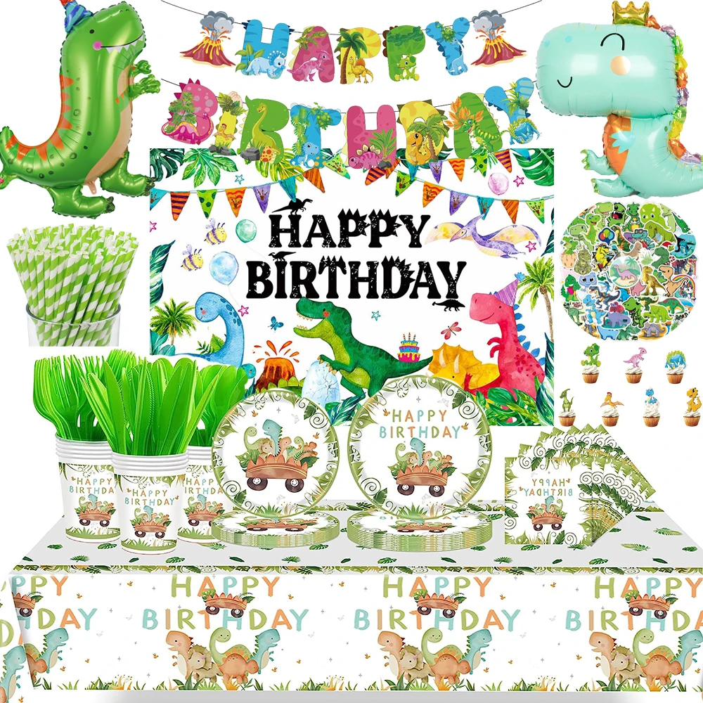 Decoraciones-de-fiesta-de-cumplea-os-con-tem-tica-de-dinosaurio-de-dibujos-animados-vajilla ...