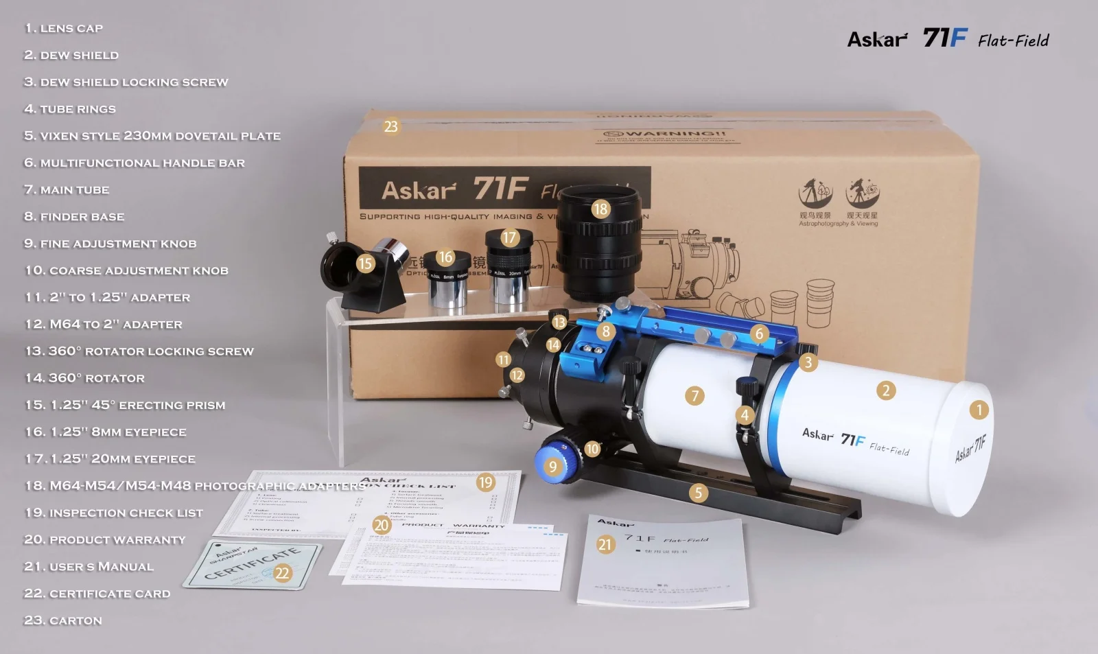 Askar 71F F/6.9 Flat-Field Astrograph Telescope with 0.75x 44mm Full ...