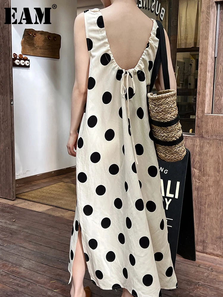 EAM-Women-Apricot-Backless-Drawstring-Long-Dress-New-Round-Neck ...