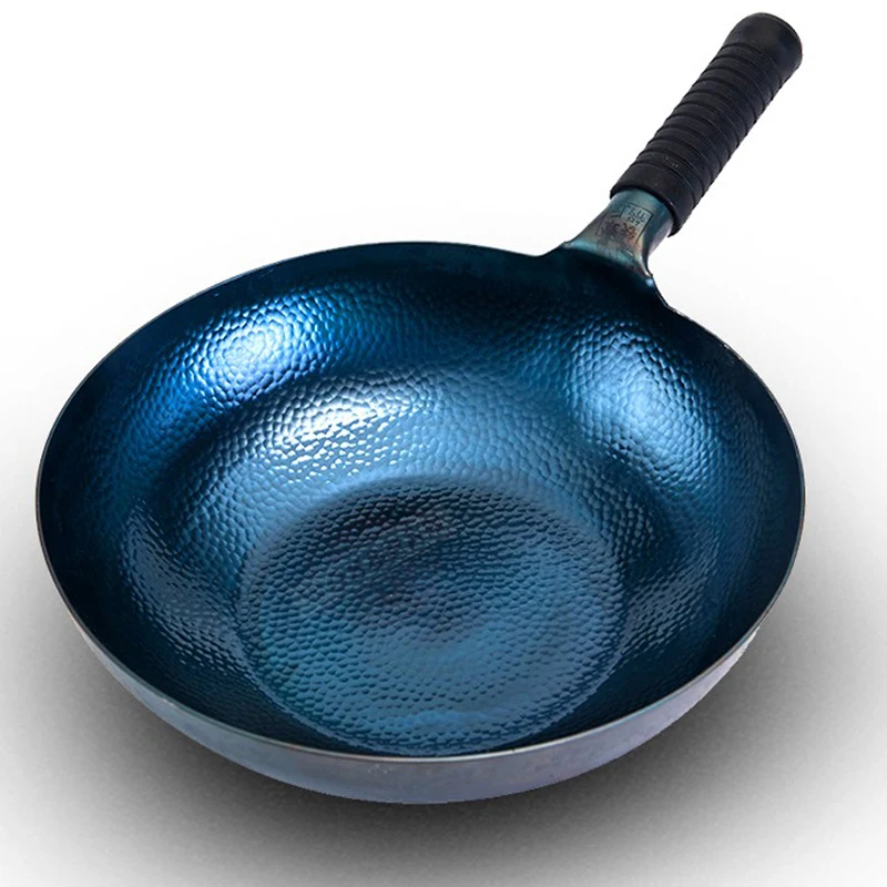 Iron Wok Pan,Chinese Traditional Hammered Iron Woks,2mm Thickness Blue ...