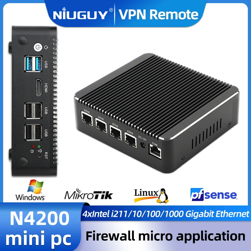 팬리스 소프트 라우터 인텔 펜티엄 N4200 미니 PC 쿼드 코어 4x 인텔 i211 LAN HDMI VPN pfSense ...