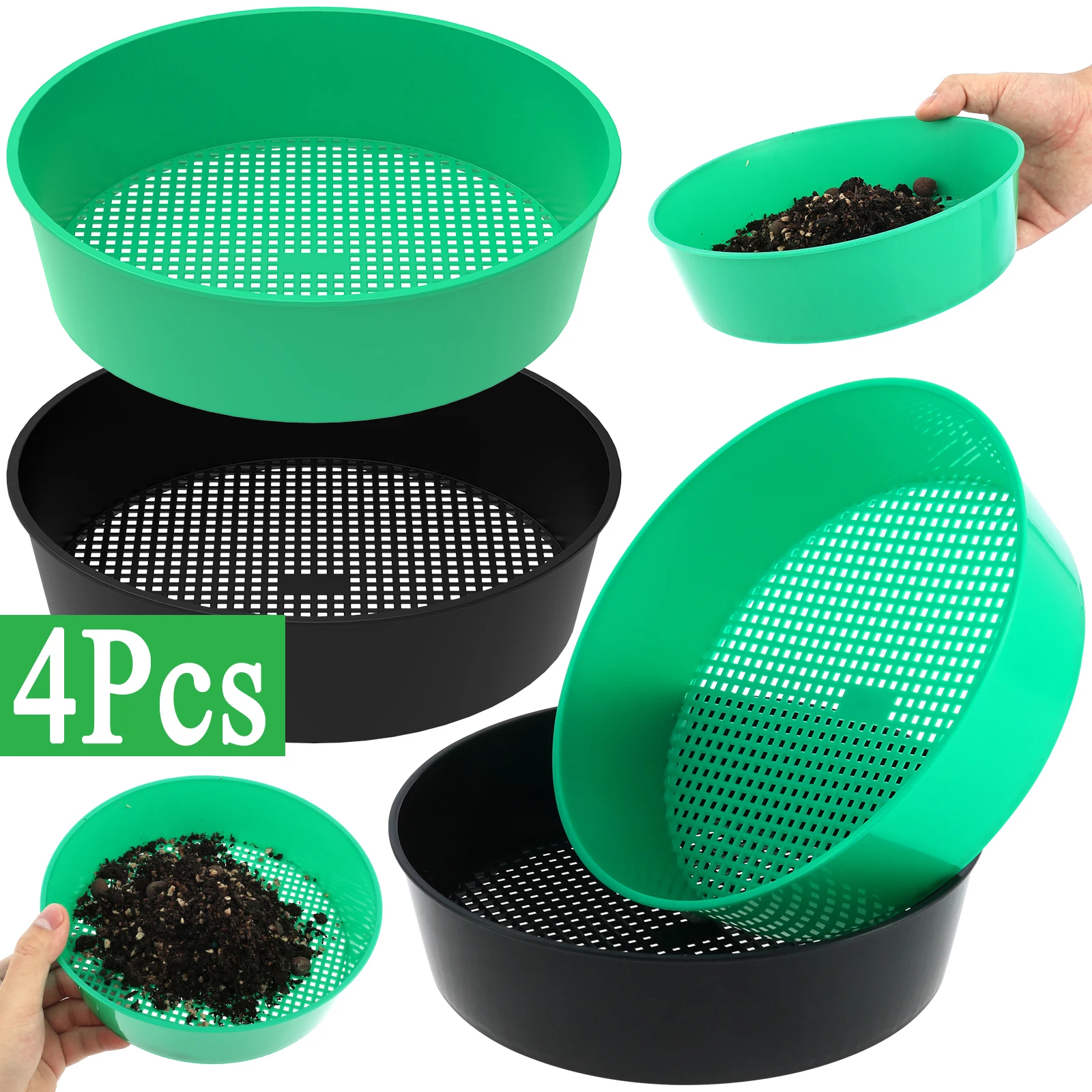 4Pcs-Plastic-Soil-Sieve-Filter-Reusable-Rock-Sifter-Garden-Mesh-Sieve ...