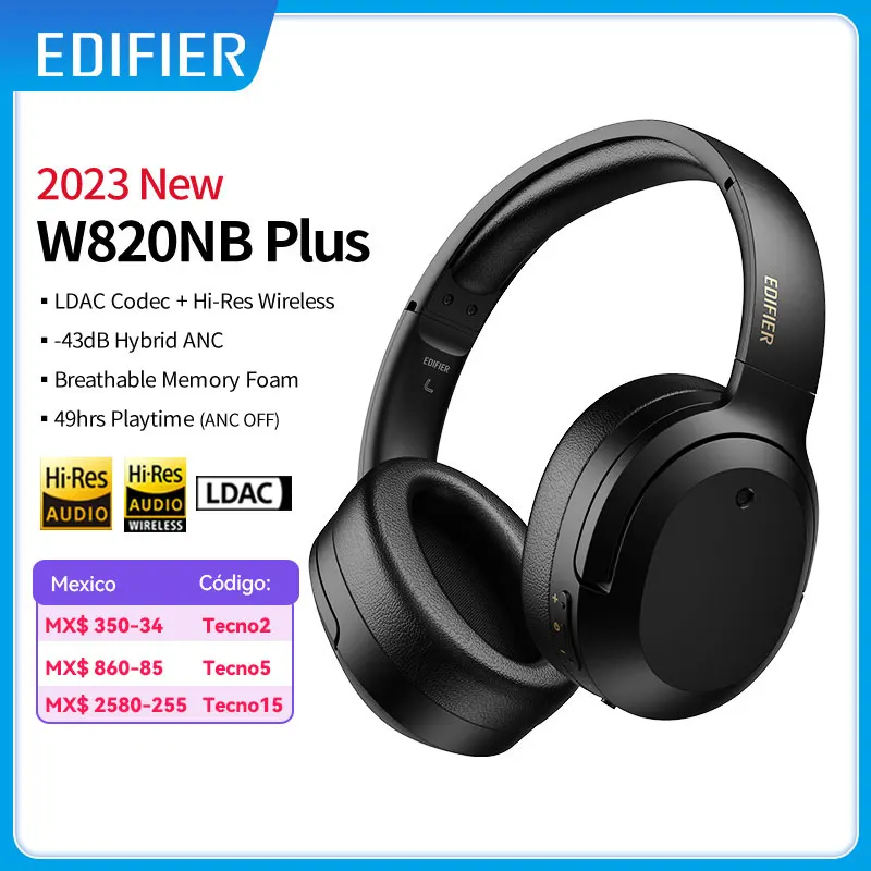 Edifier W820NB+ Hi-Res Wireless Noise Cancelling Headphones -43dB ANC ...
