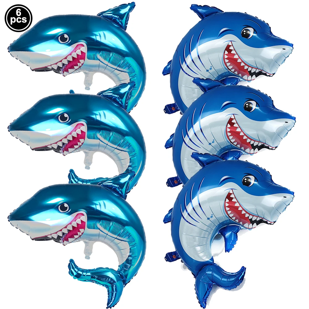 6pcs-Shark-Balloons-Blue-Shark-Foil-Mylar-Balloon-Sea-Shark-Birthday ...