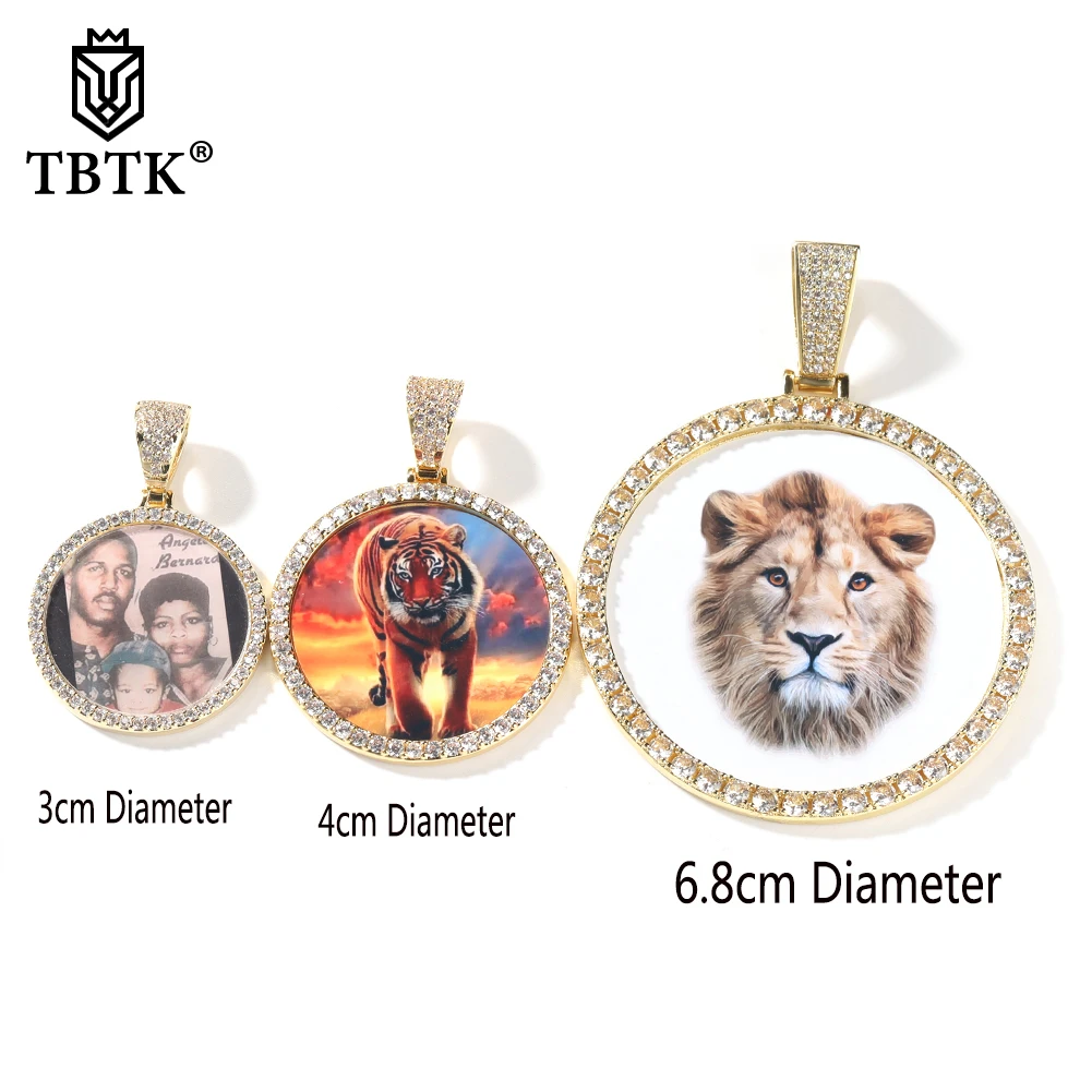TBTK Oversize Large Round Custom Photo Pendant Necklace Engrave Name ...