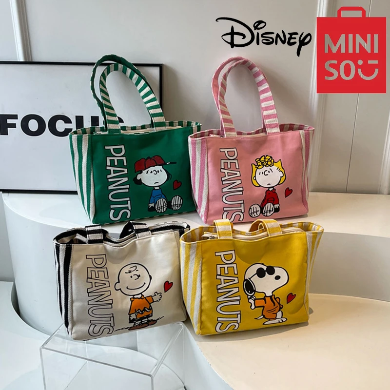 MINISO-Disney-Canvas-Bag-Cartoon-Cute-Handbag-Stripe-Letter-Tote-Bag ...