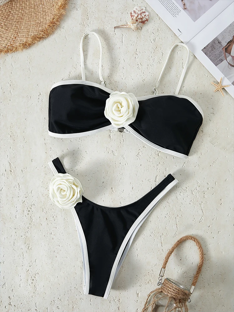In-X-team-bride-swimsuit-black-2-piece-bikini-set-floral-bathing-suits ...