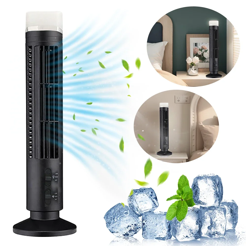 Electric-LED-Tower-Fan-USB-Vertical-Bladeless-Fans-2-Speed-Mute-Cooler ...