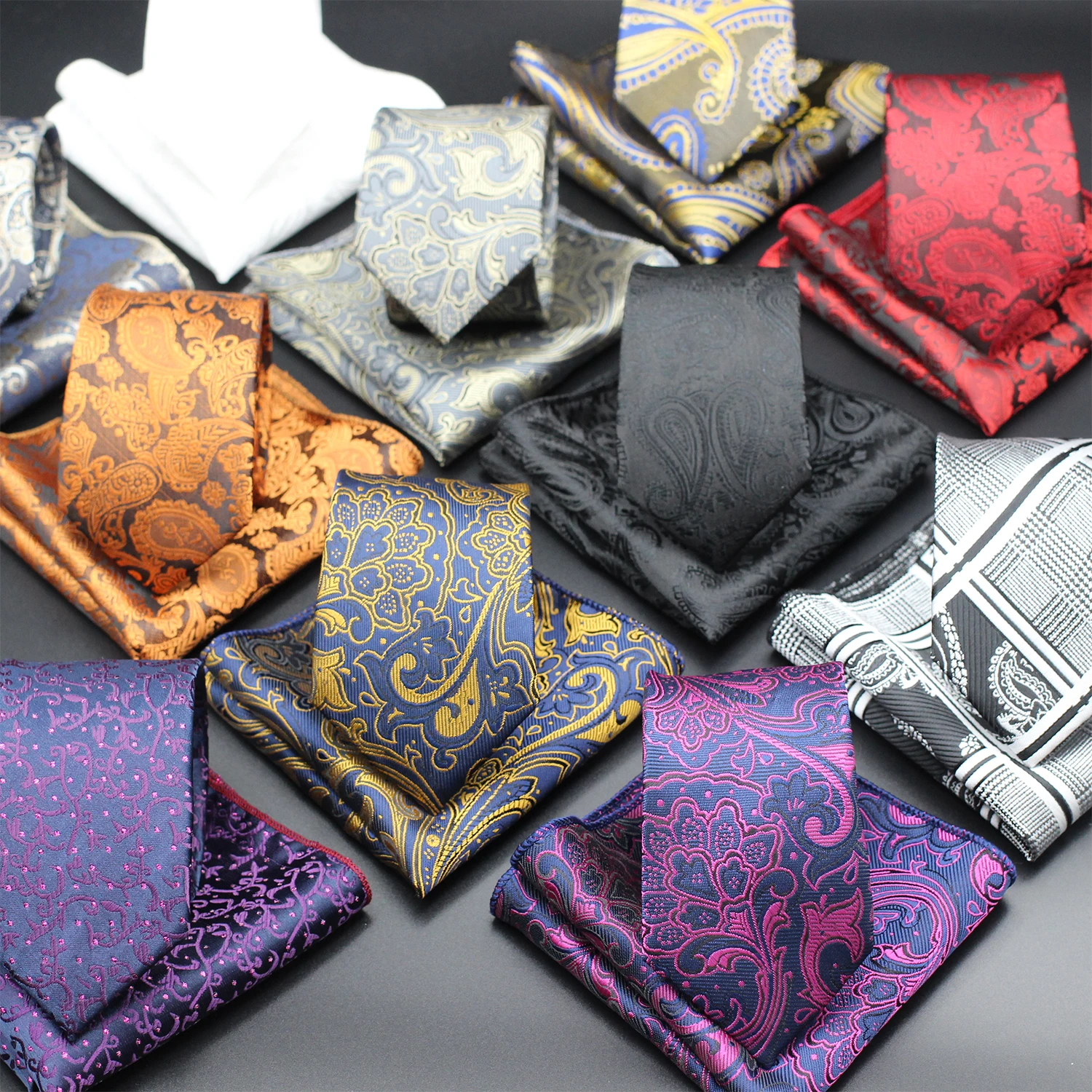 6CM Men's Luxury 2pcs Tie Set Paisley Wedding Blue Brown Green Necktie ...