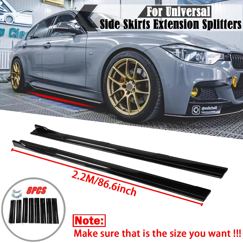 8PCS 2.2m Universal Side Skirt Extensions Car Side Skirts Winglet ...