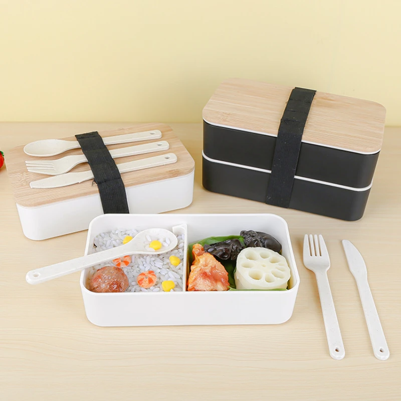 Japanese-style-Bamboo-Cover-Double-layer-Lunch-Box-Fresh-keeping-Sealed ...