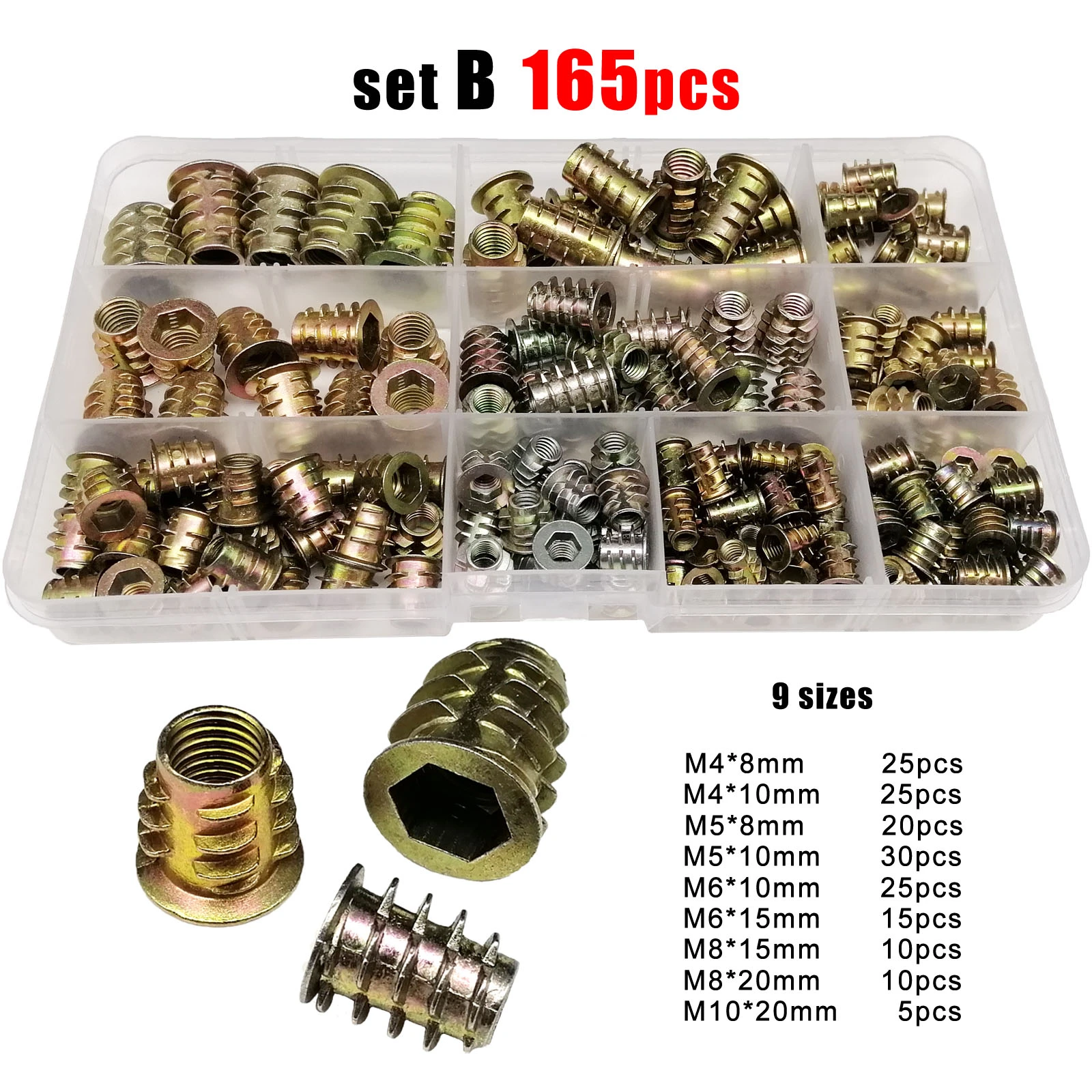 Wood Nut E-nut Set Kit Box | Wood Thread Inserts Set | Set Kits Wood ...