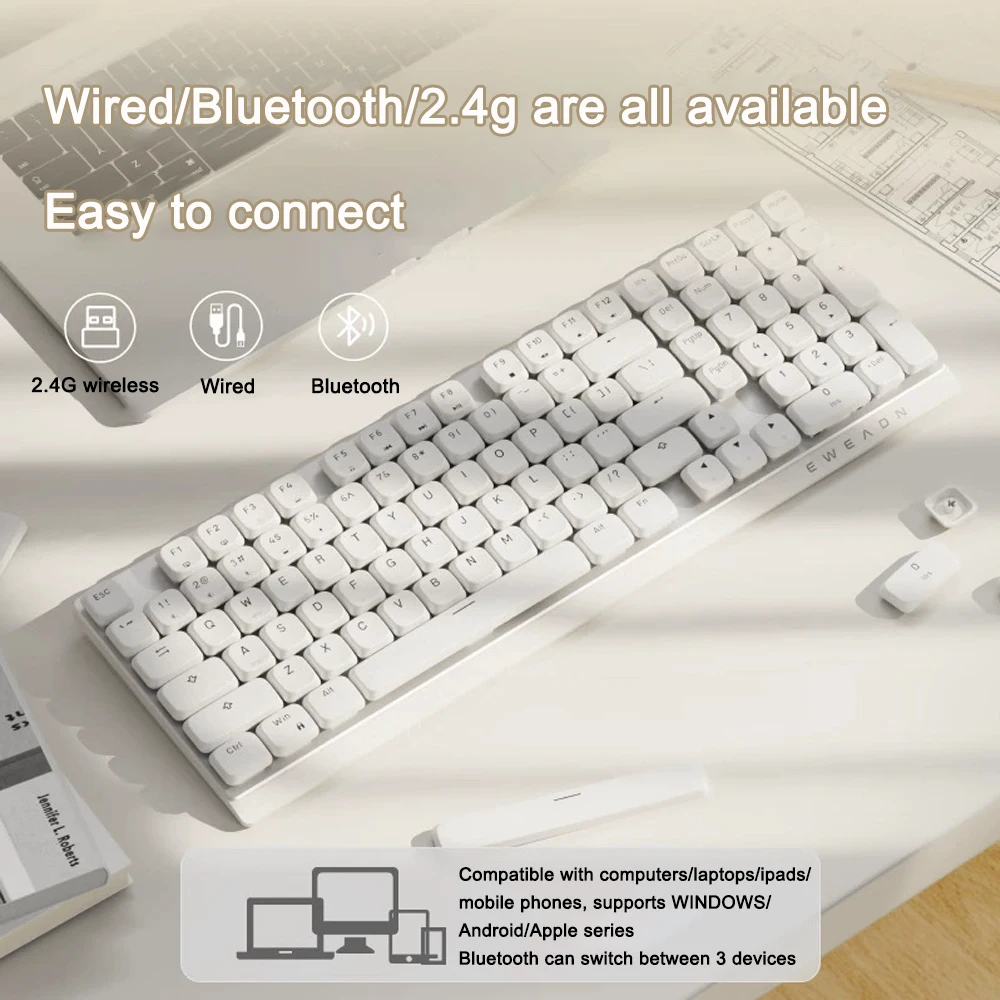 Triple Mode 100-keys Ion White Low Profile Switch Keyboard with White ...