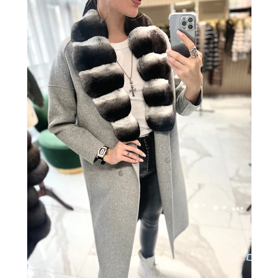 Real-Chinchilla-Rex-Rabbit-Fur-Coat-Luxury-Clothes-Women-White-Fur-Coat ...