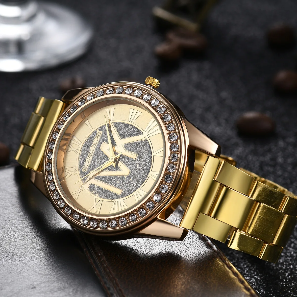 TVK-Ladies-Watch-Golden-Stainless-Steel-Water-Resistant-Roman-Digital ...