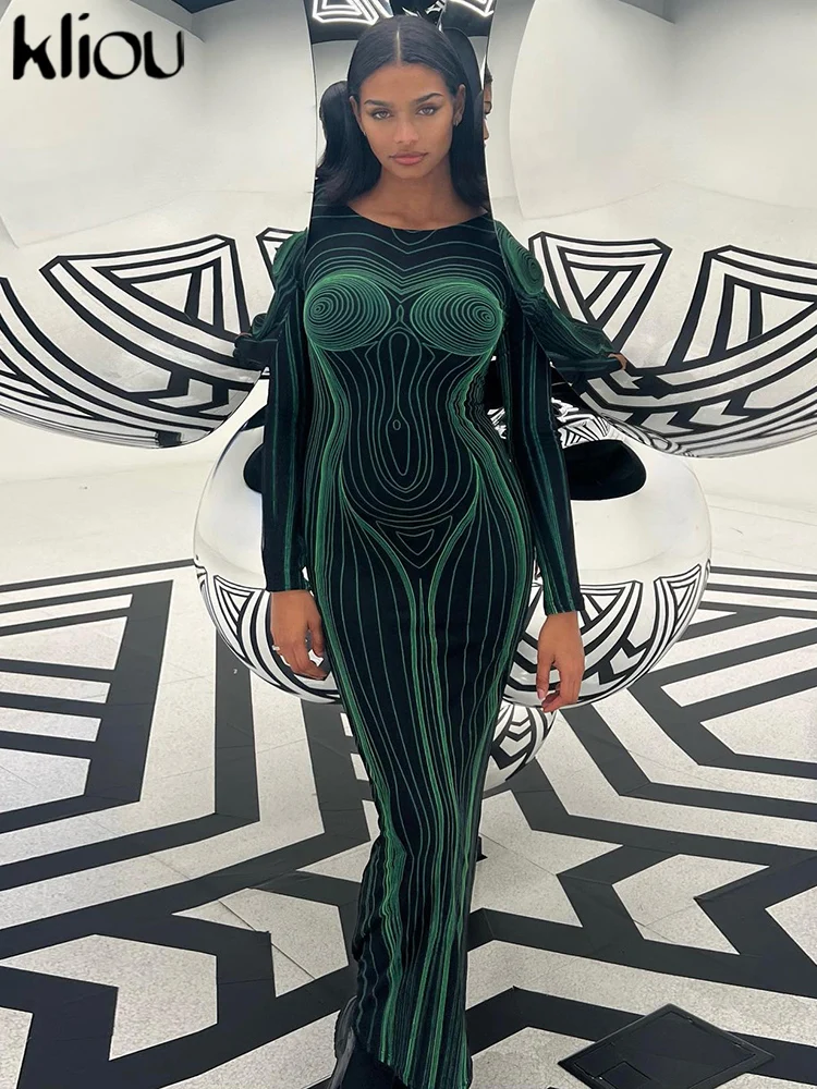 Kliou-Vestido-largo-con-estampado-3D-para-Mujer-prenda-elegante-y ...