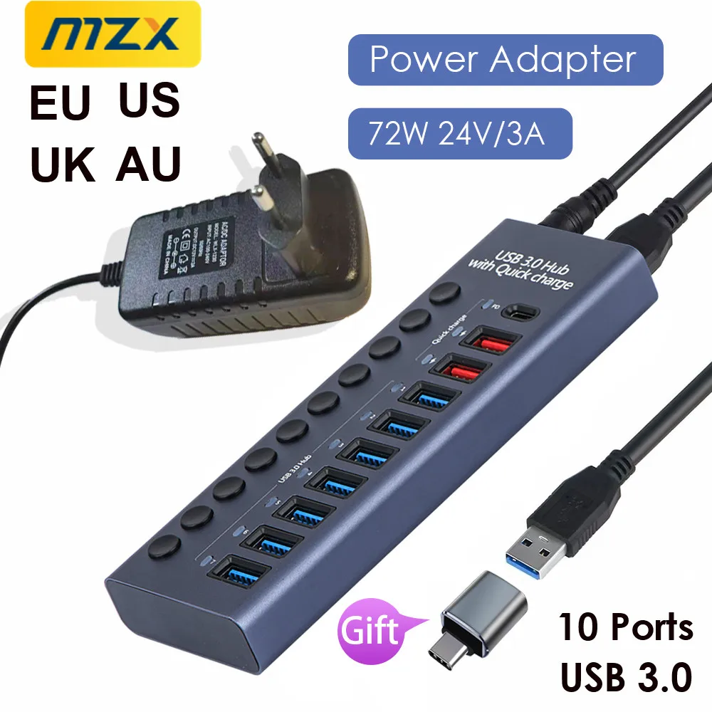 MZX-USB-A-3-0-Hub-Aluminum-Multi-Ports-Splitter-Concentrator-Quick-PD ...