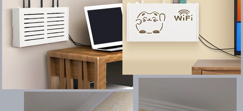 Dřevěná polička na wifi router s montáží na stěnu - ShoppinGo