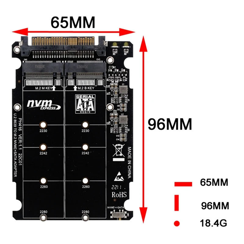 M.2 SSD To U.2 Adapter 2in1 M.2 NVMe SATA Bus NGFF SSD To PCI e U.2 SFF ...