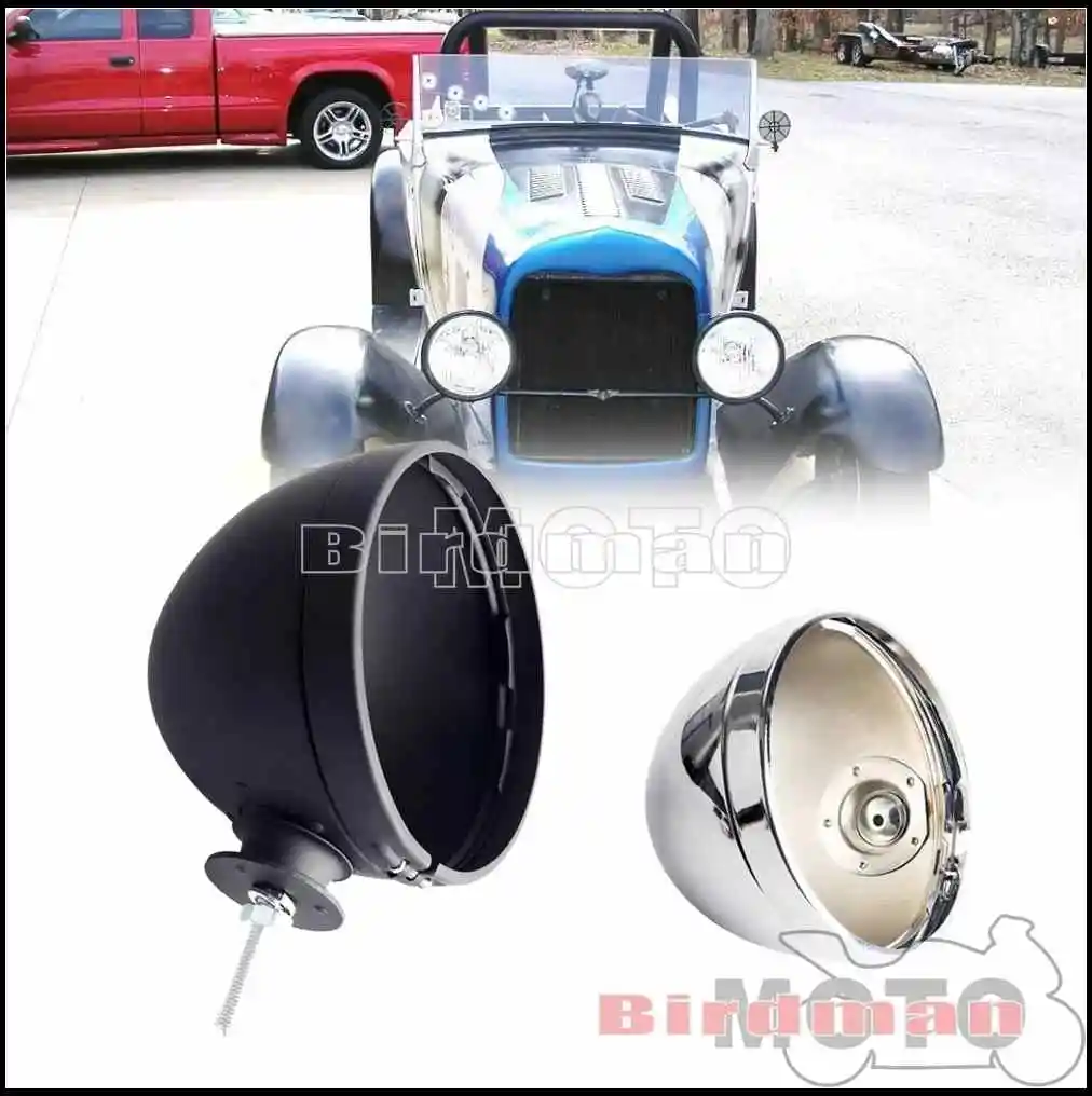 1Pair 7" Chrome / Black Dietz Headlight Lamp Bucket Housing w/ Rim ...