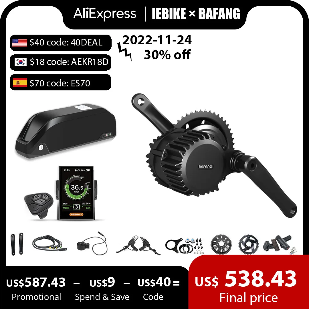 Bafang Bbshd 미드 드라이브 모터 키트 자전거 전기 자전거 변환 키트 배터리 포함 1000w 52v 48v