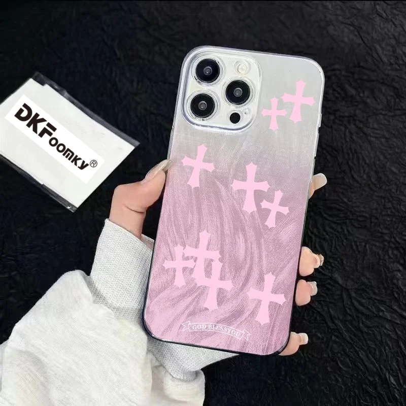 Luxury Gradient Pink Christ Cross Phone Case For iPhone 16 15 14 13 12 ...