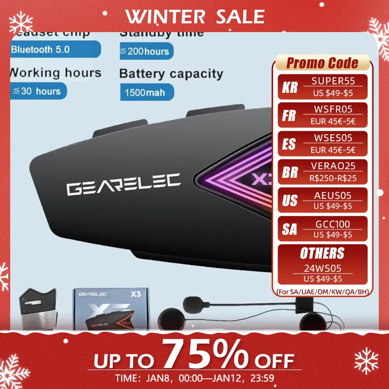 GEARELEC-X3-Motorcycle-Helmet-Headset-Wireless-Bluetooth-Earphones-IP65 ...