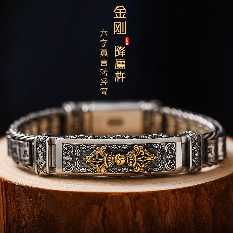 Bracelete-masculino-em-prata-tibetana-925-Ins-Vajra-Avan-ado-Tecelagem-vintage-nico-Urdidura ...