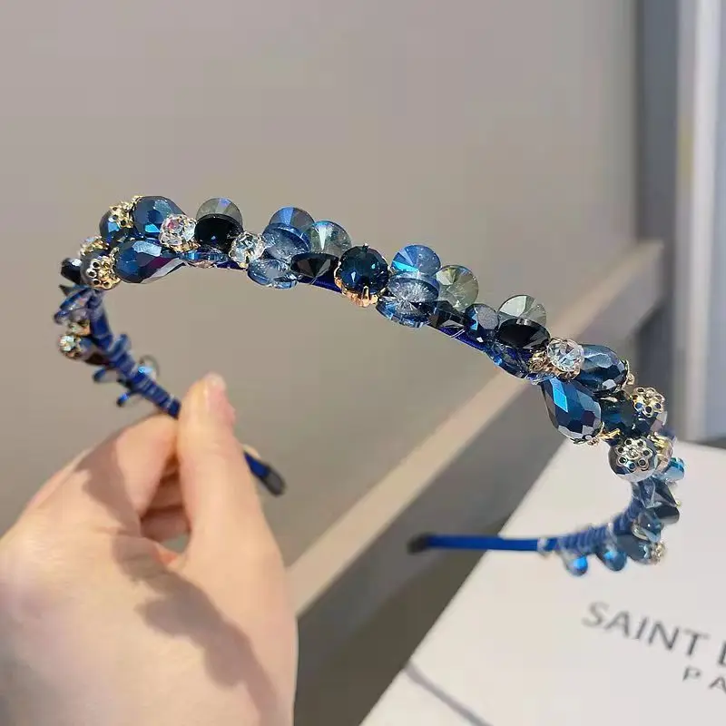 Hematite Hair Accessories, Gothic Wedding Tiara Crown, Blue Crystal ...