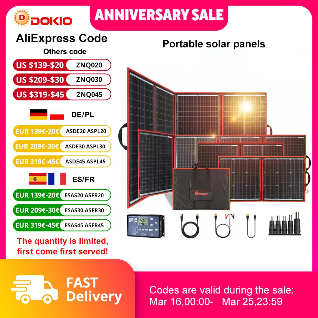 Dokio Flexible Foldable Solar Panel High Efficience Travel & Phone ...