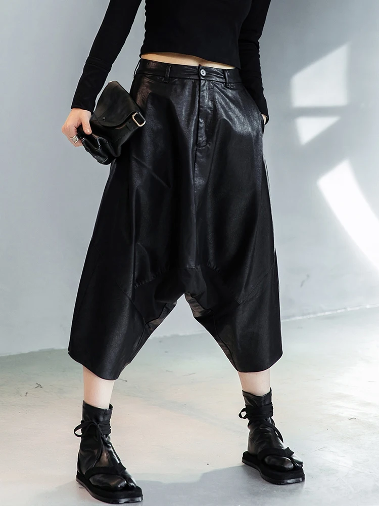 Harem Pants Men Black Leather