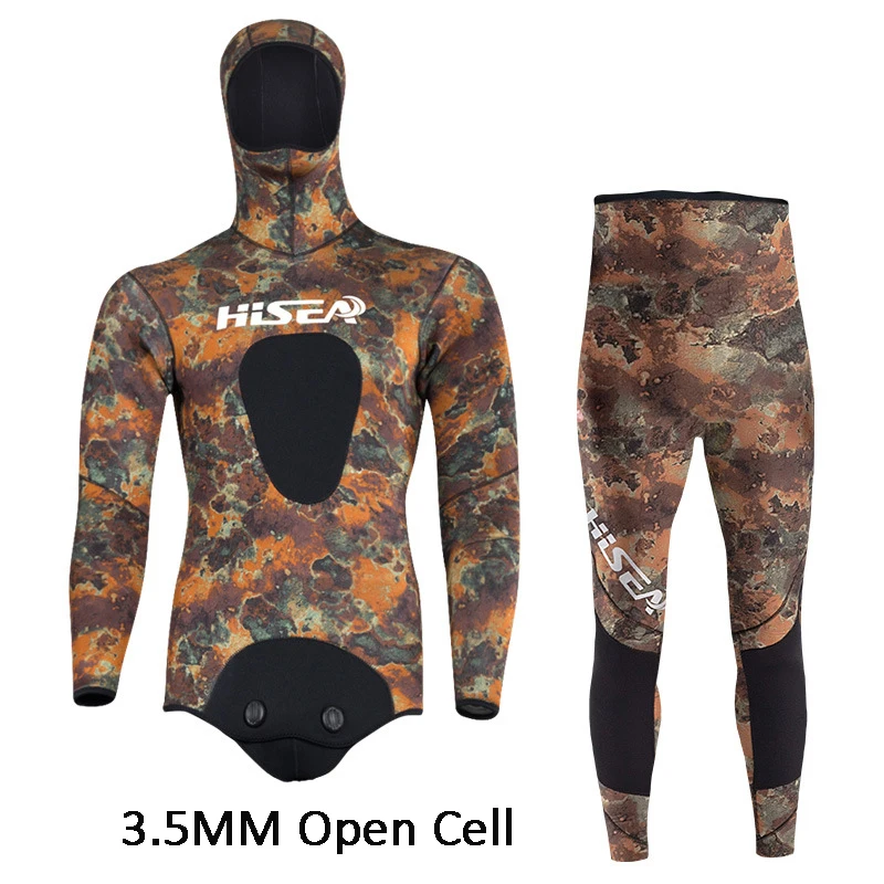 Men-Camo-Spearfishing-Wetsuits-3mm-CR-Neoprene-2-Pieces-Hooded-Super ...