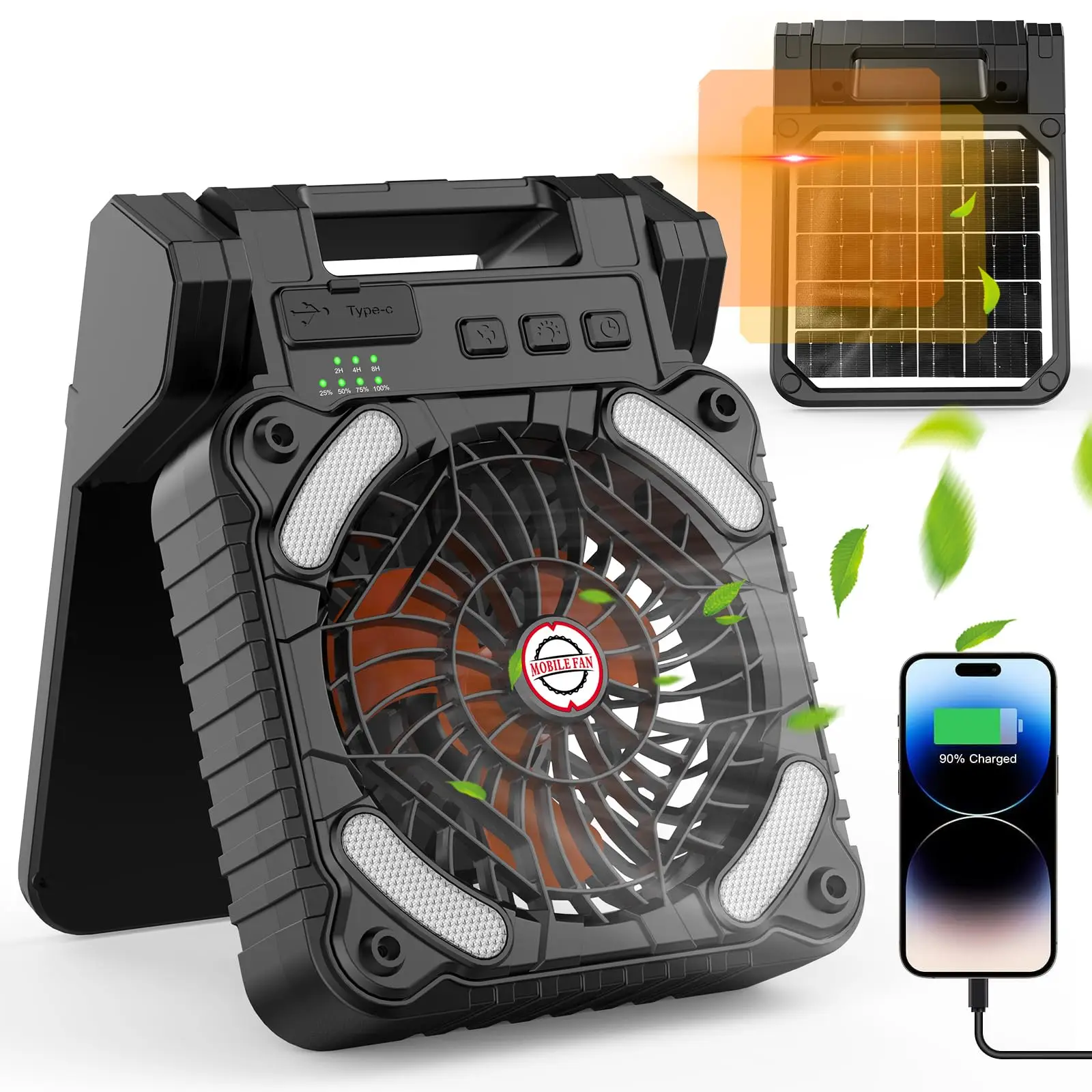 4-Speeds-Portable-Solar-Camping-Fan-10400mAh-Rechargeable-Battery ...