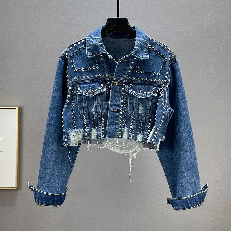 New Spring and Fall Fashion for Women Heavy Industry Rivet Diamond ...