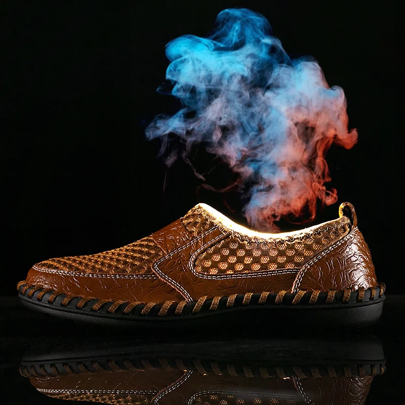 Two layer cowhide mesh shoes rubber soles soft soles breathable – Saudi ...