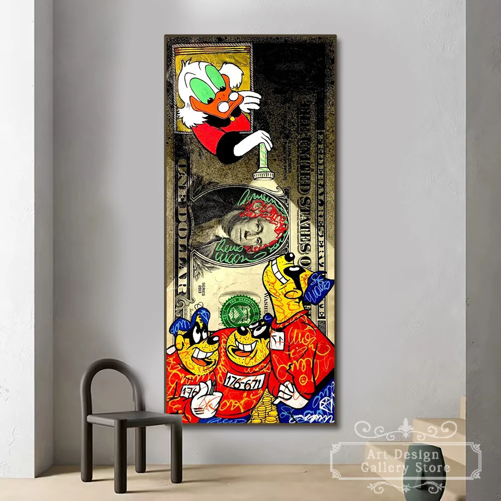 Graffiti Art Money Dollar Canvas Painting Donald Duck Catoon Poster and ...