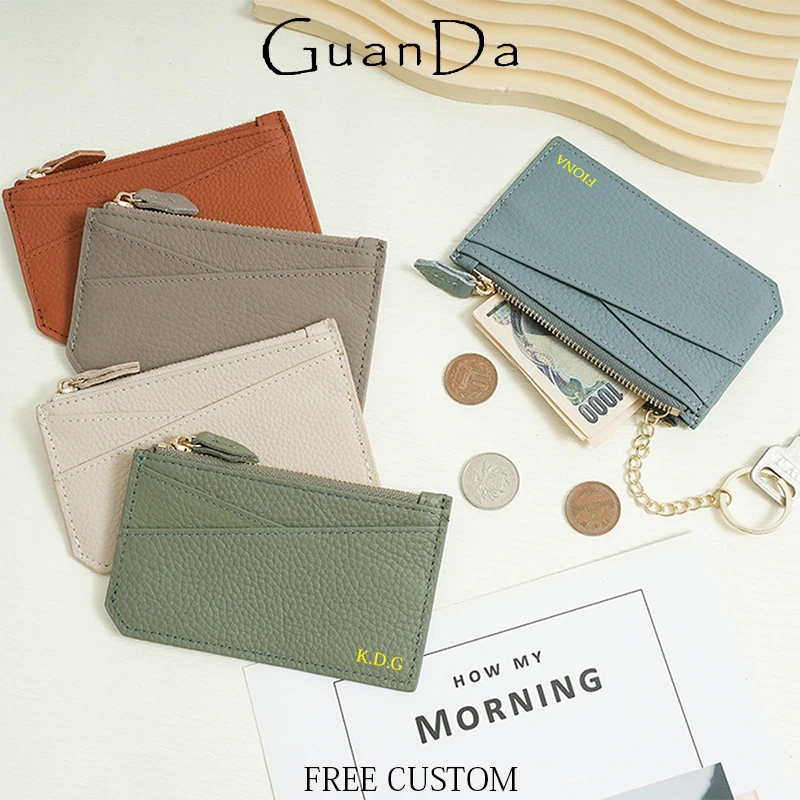 Custom Letters Luxury Design Card Wallet Woman Genuine Leather Zipper ...