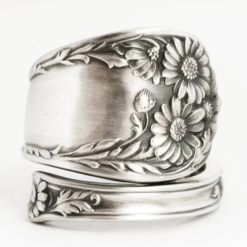 Huitan-Sunflower-Caved-Finger-Ring-for-Women-Antique-Silver-Color ...