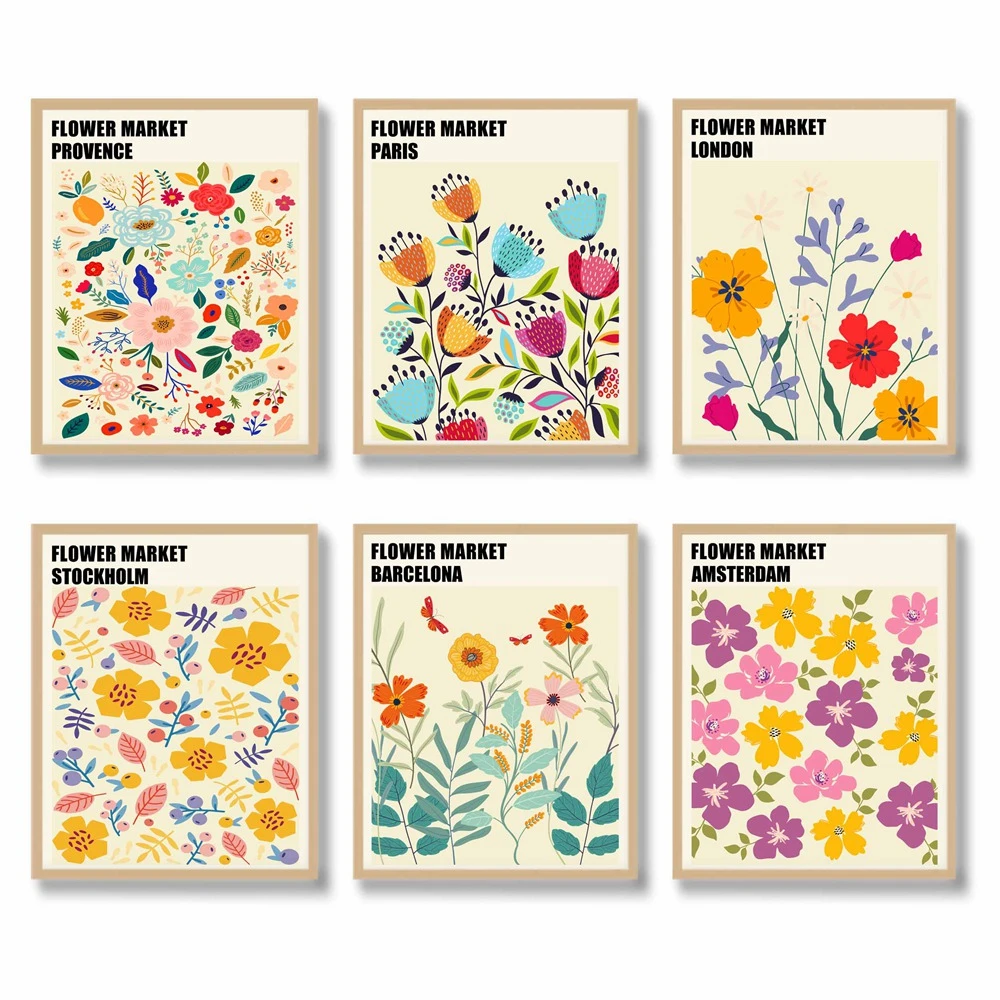 A set of 6 photos Fashion Art English slogans flower market flower ...